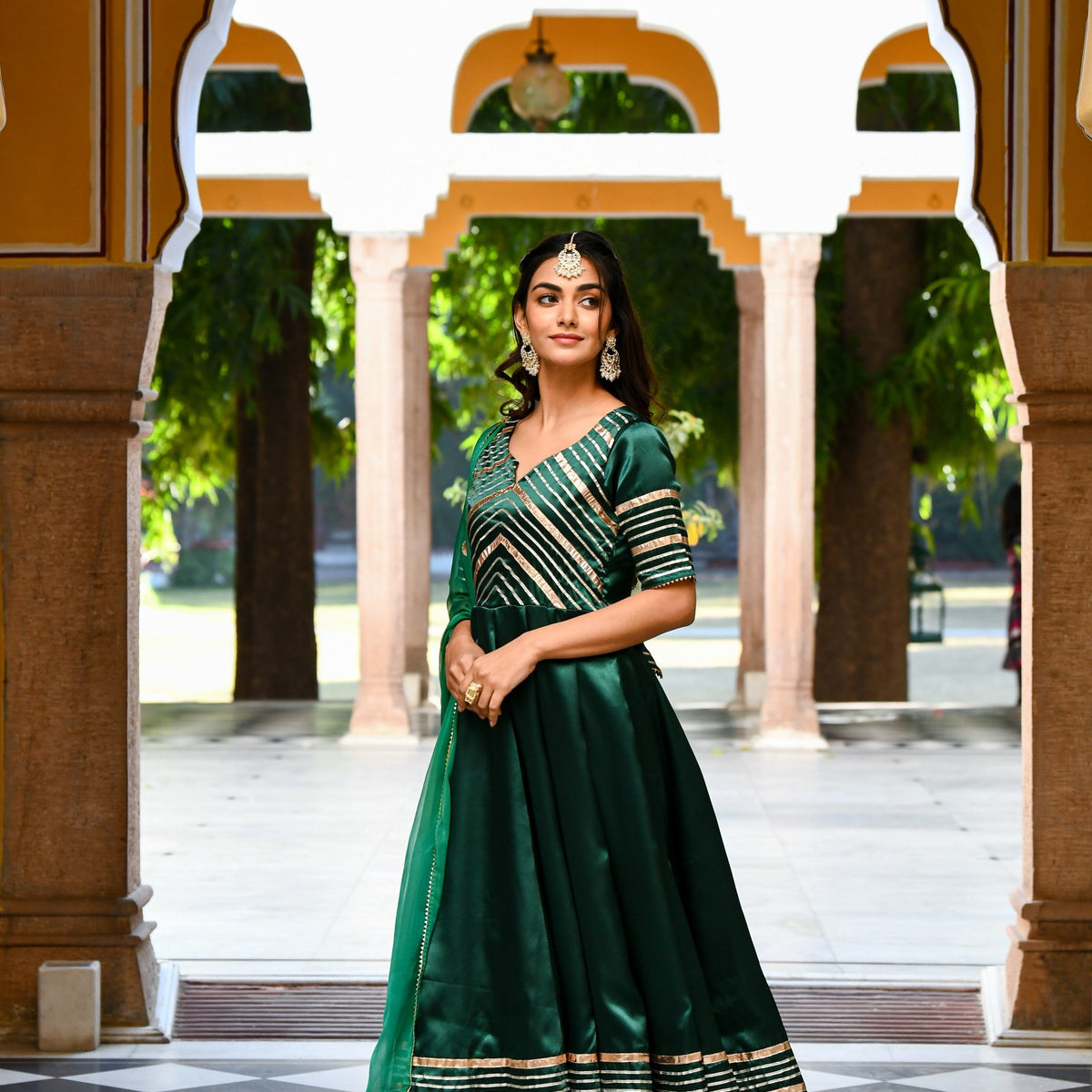 Bottle Green Satin Anarkali Suit- (3Pc Set) By SUTI KAPDA – SUTI-KAPDA
