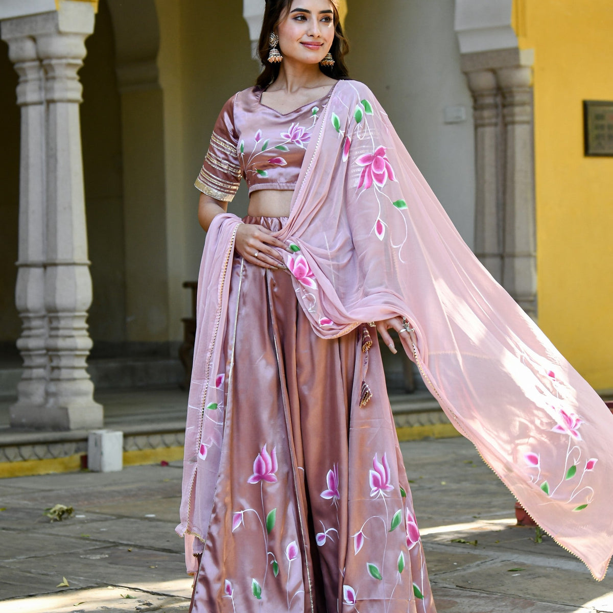 Lavender Lehenga Choli For Women In Satin Silk- (3Pc Set) By SUTI KAPD ...